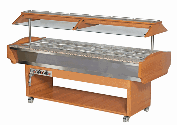 Køb Varm Buffet i Valnød med 4 Hjul - Catering Inventar